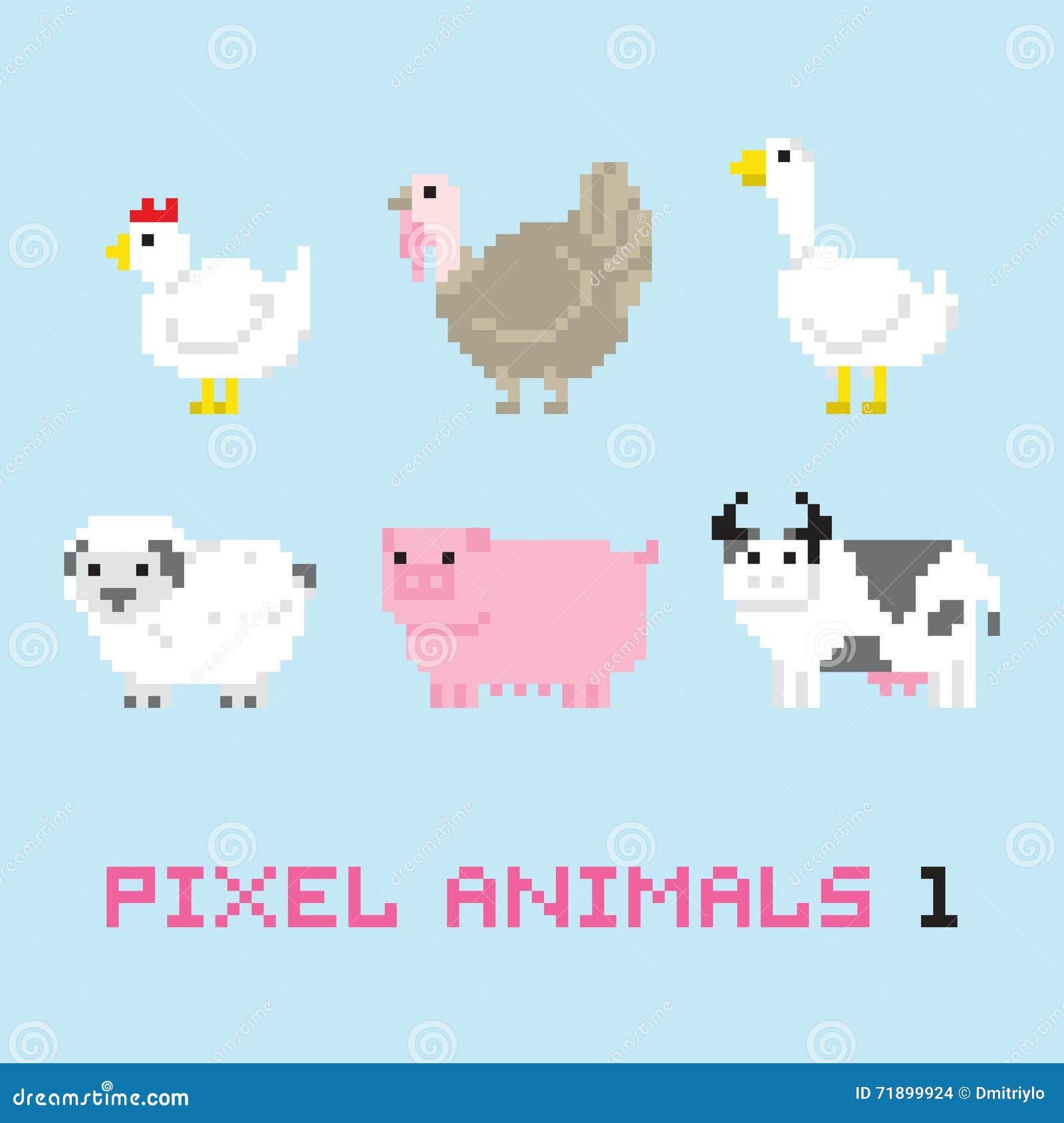 Pixel Art Style Farm Animals Cartoon Vector Set 1 Stock Vector ...