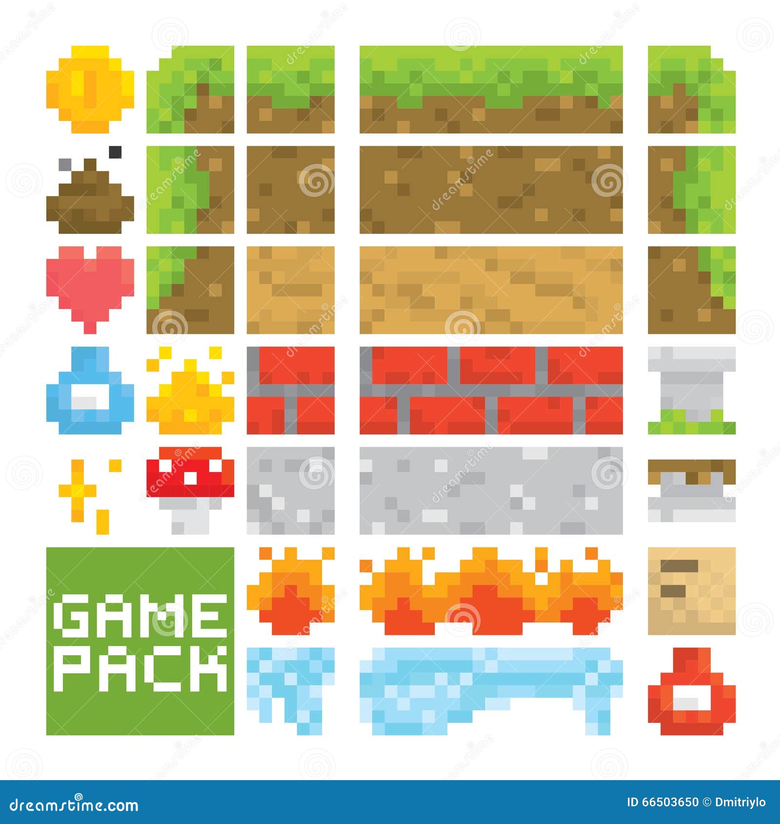 Pixel Art Style Game Level Vector Assets Objects Stock Vector ...