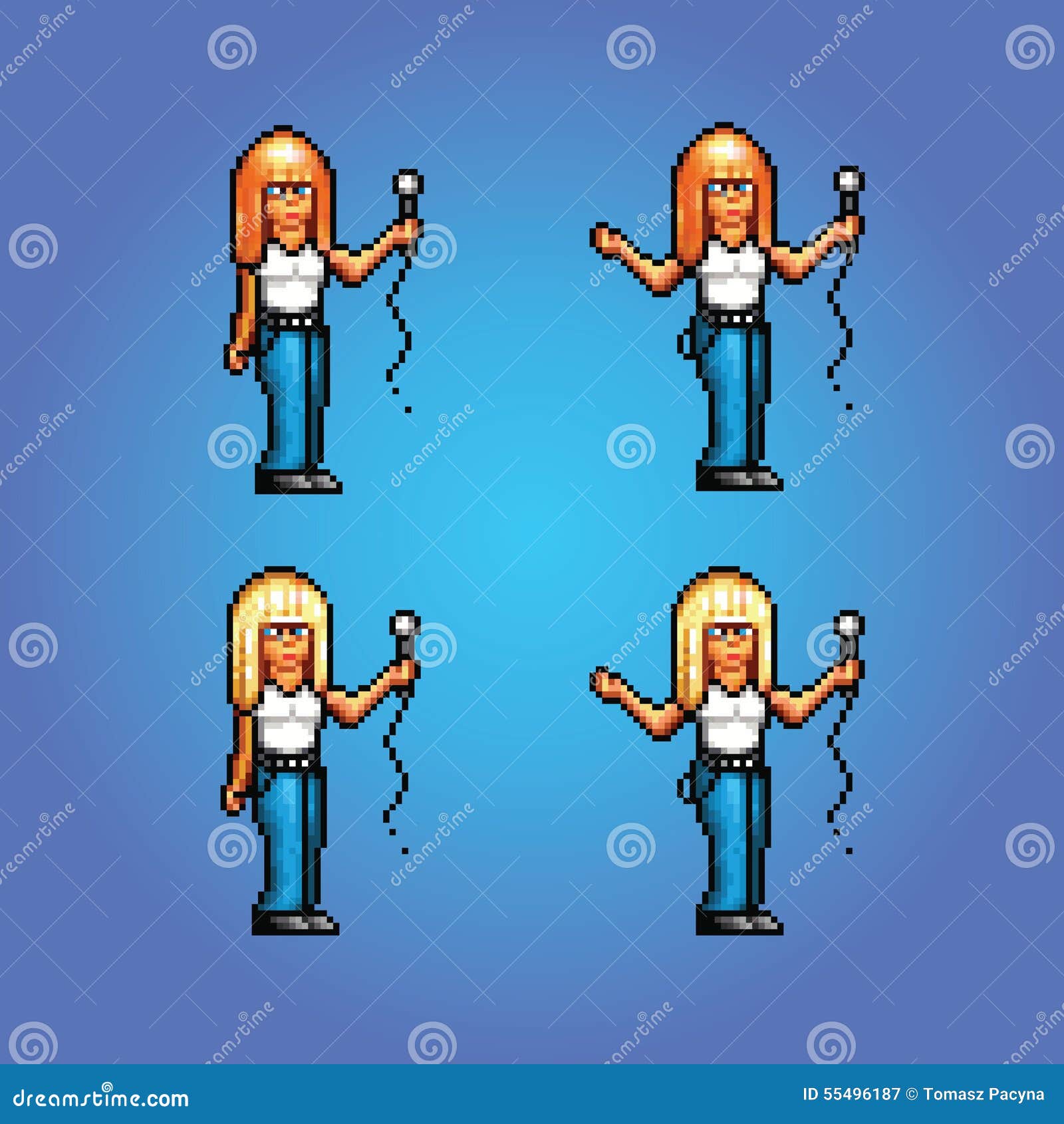 Pixel Art Style Girl Rock Star Singing Illustration Cartoon Vector ...