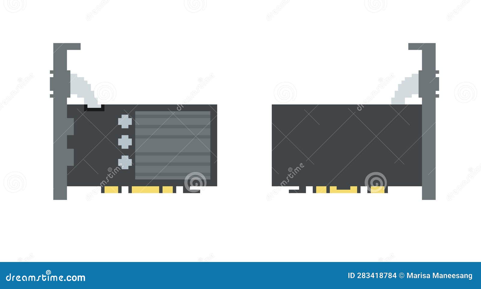 Pixel Art Style Grey Basic VGA Graphics Card Icon Set, Back and Front ...