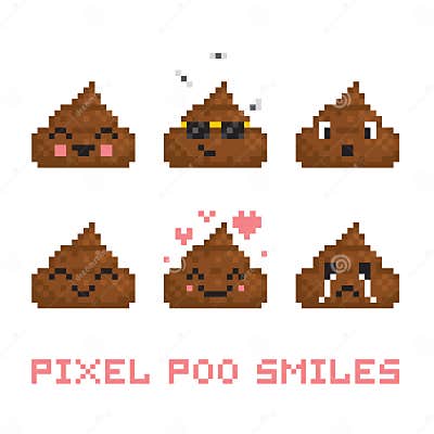 Pixel Art Style Poo Smile Vector Set Stock Vector - Illustration of ...