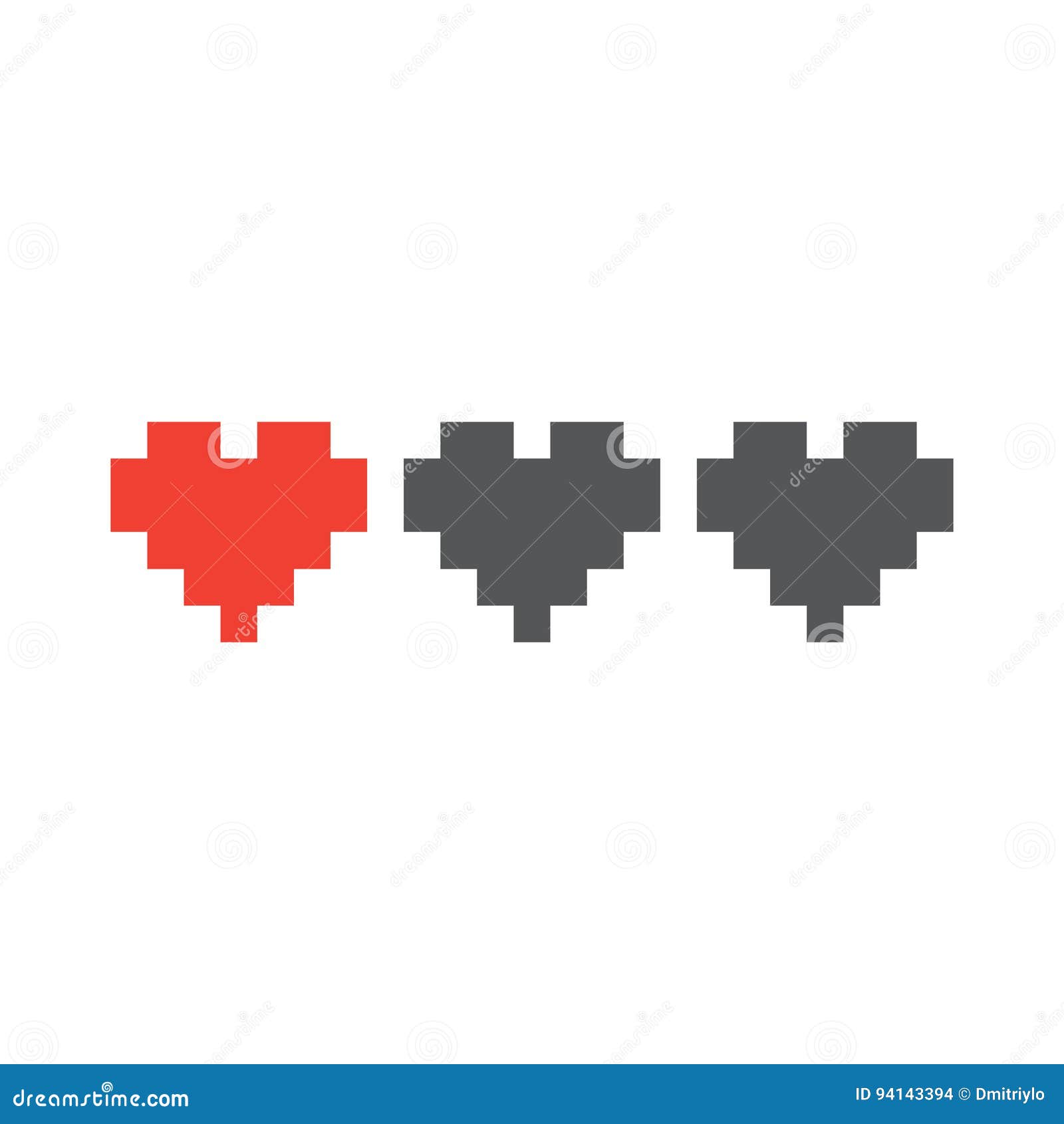 Pixel Art Style Retro Game Life Hearts Isolated Vector Illustration ...