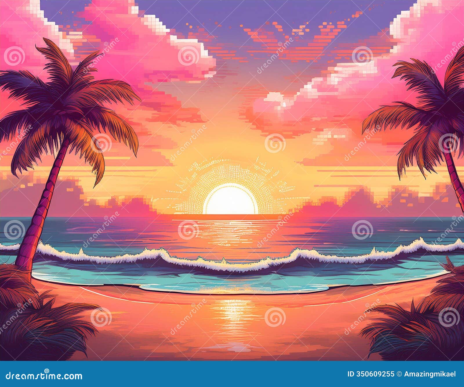 Pixel Art Style Sunset Beach Stock Image - Image of dreamy, orange ...
