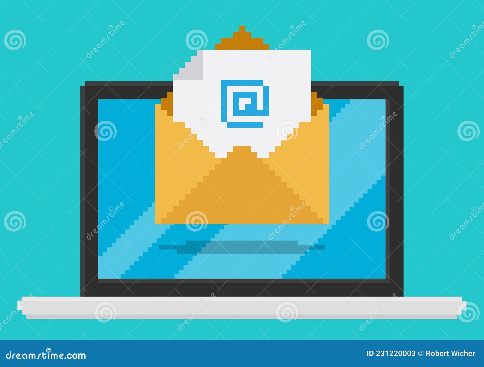 Pixel Art Style Vector Illustration of Opend Email with Email Sign, on ...