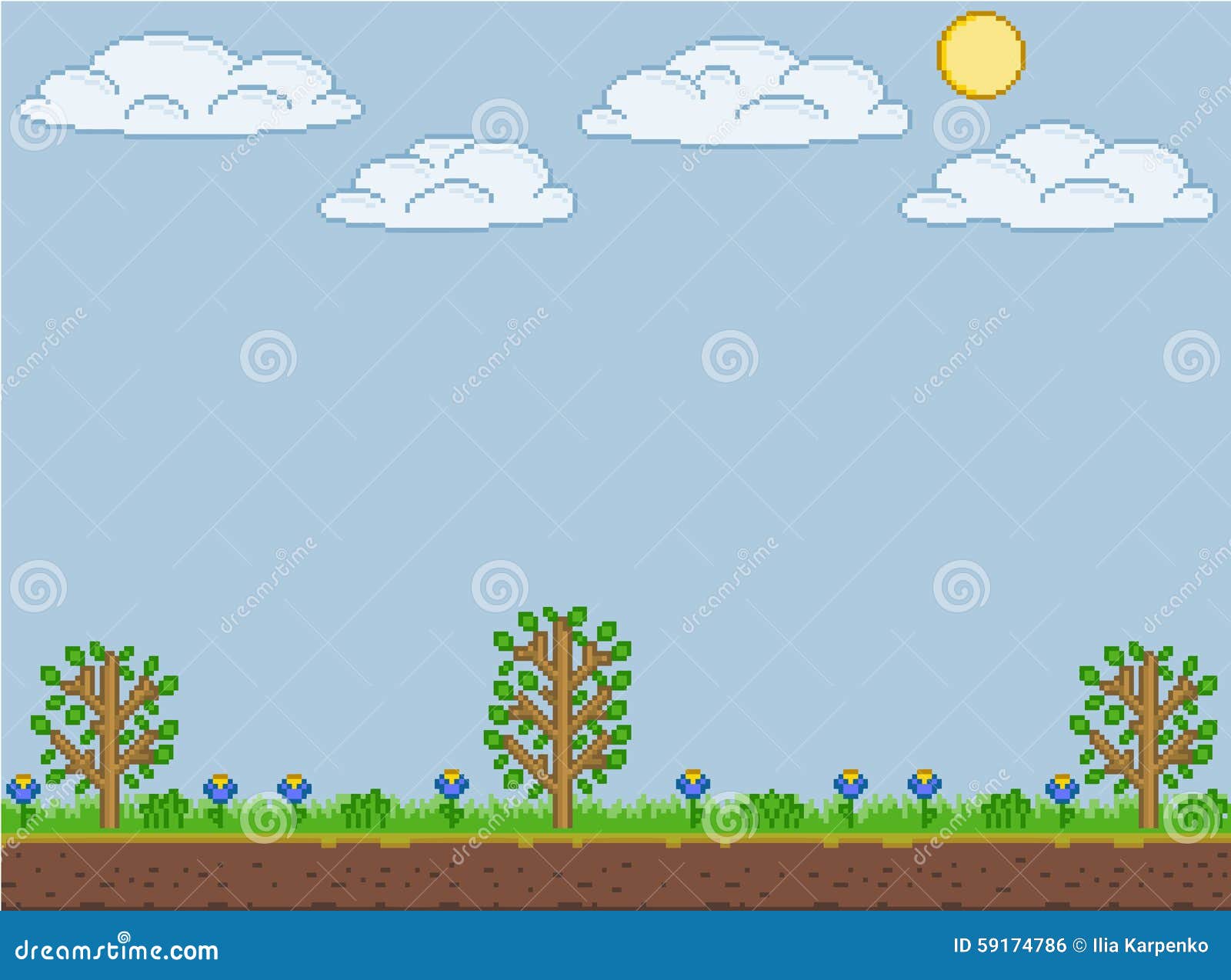 Pixel Art Sunny Day Vector Illustration | CartoonDealer.com #54792002