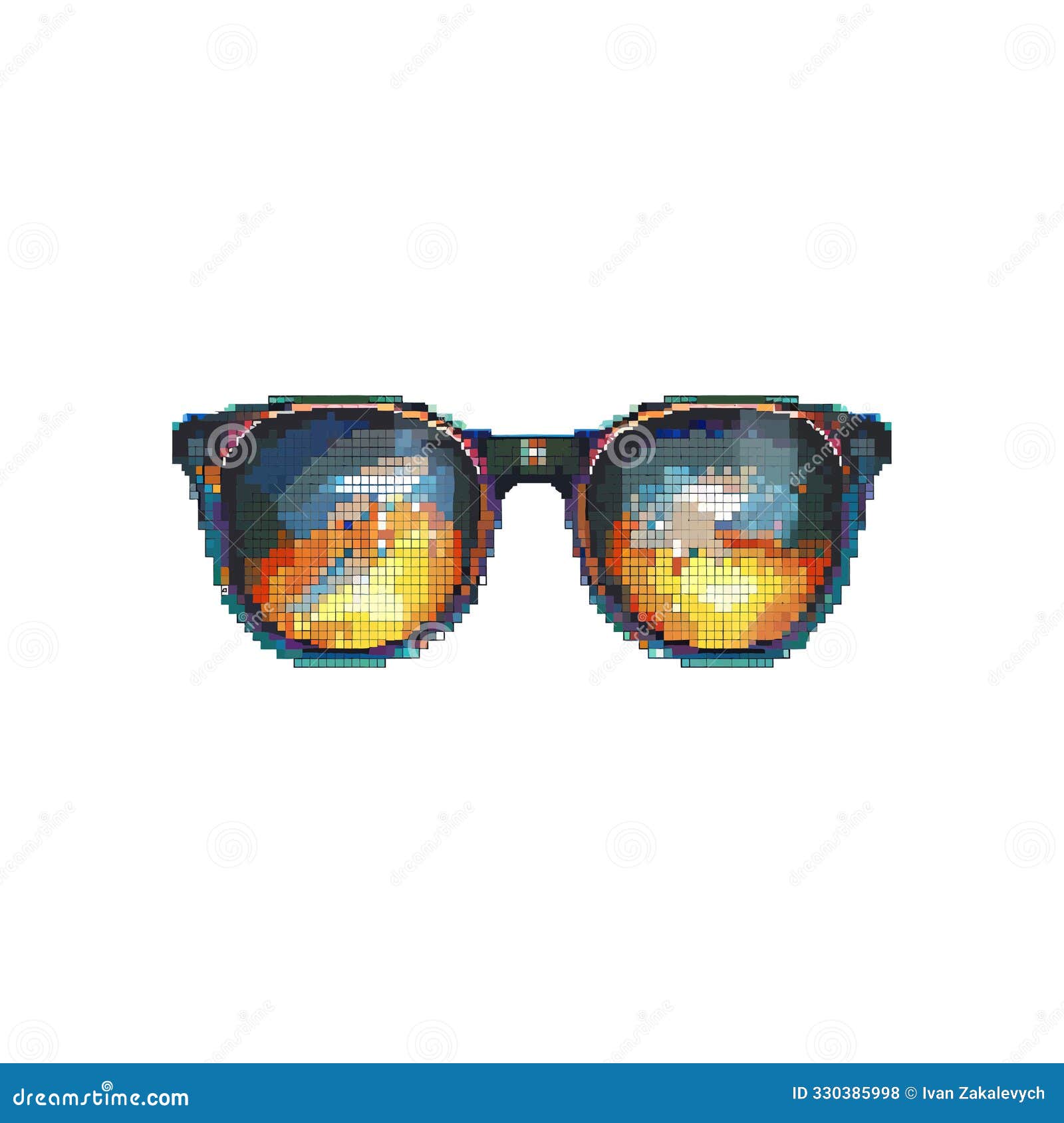 Pixel Art Sunglasses with Reflective Beach Scene. Vector Icon Design ...