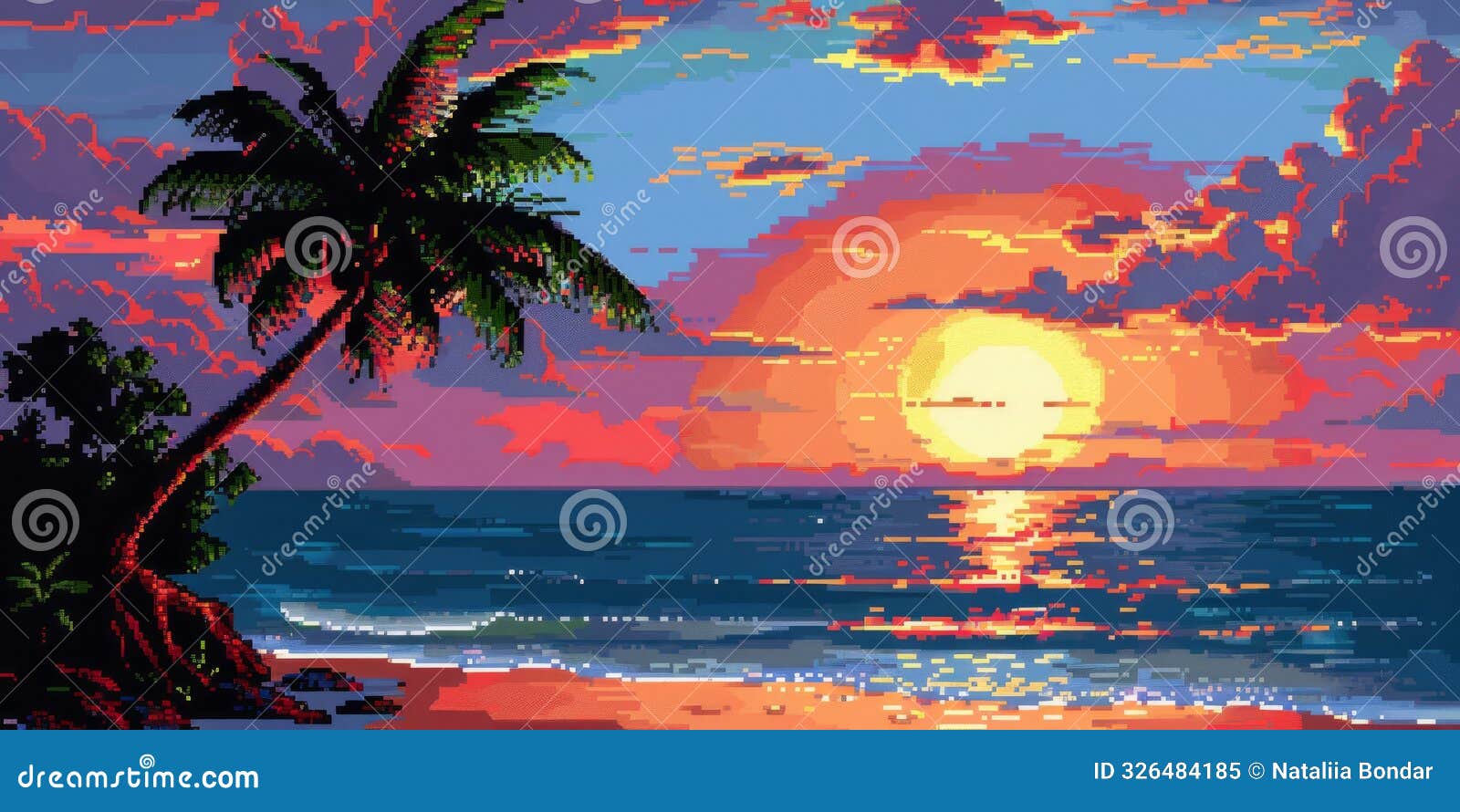 A Pixel Art Of The Beach At Sunset Royalty-Free Stock Photography ...