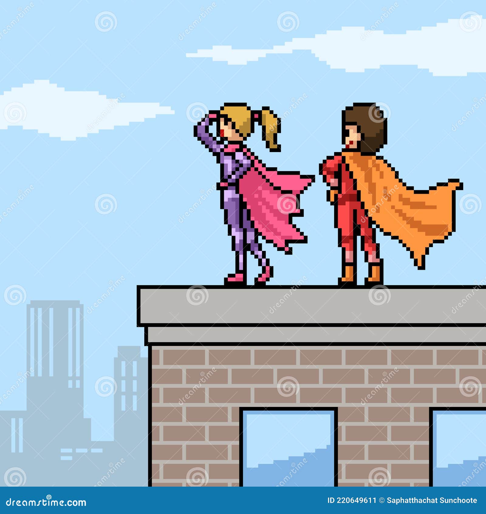 Pixel Art Superhero on Roof Stock Vector - Illustration of isolated ...