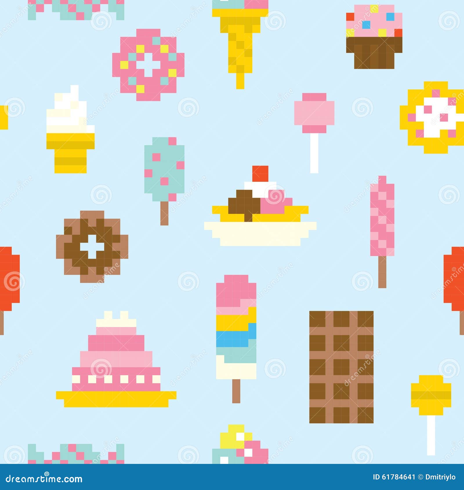Pixel Art Sweets Seamless Vector Pattern Stock Vector - Illustration of ...