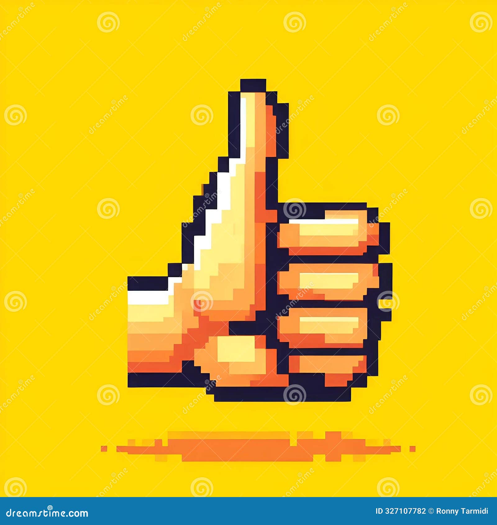 Pixel Art Thumbs Up Emote on a Yellow Background Stock Illustration ...
