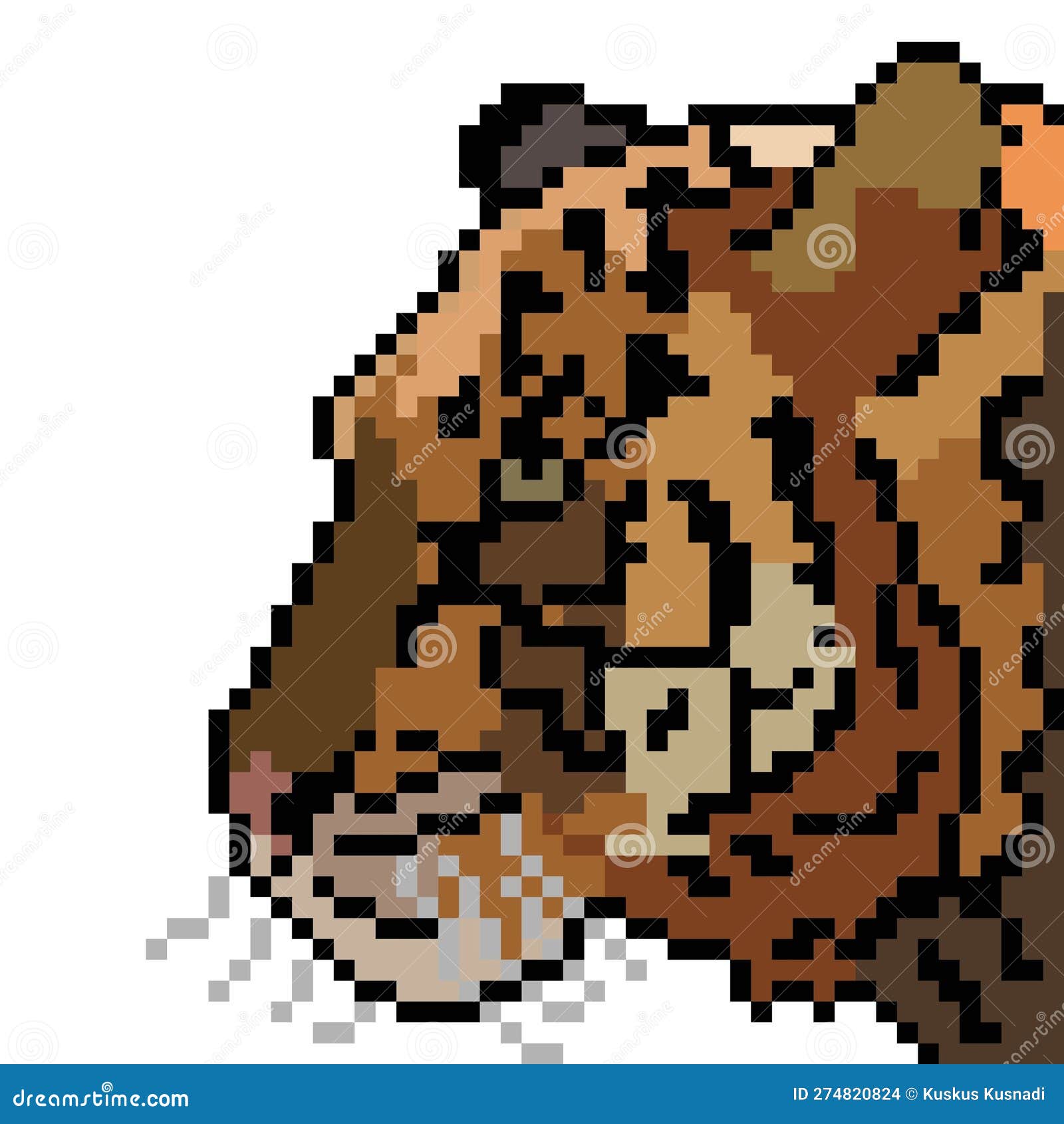 Pixel Art with Tiger Face Head Stock Illustration - Illustration of ...