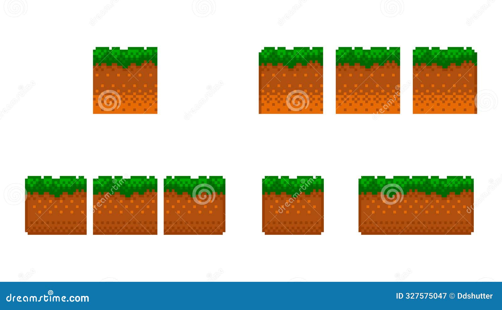 Pixel Art Tile Set for 2d Retro Video-game. a Set of Ground Tiles with ...