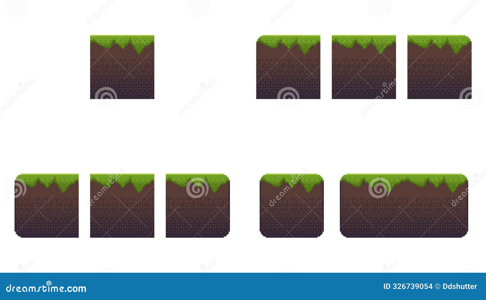 Pixel Art Tile Set For 2d Retro Video-game. A Set Of Ground Tiles With ...