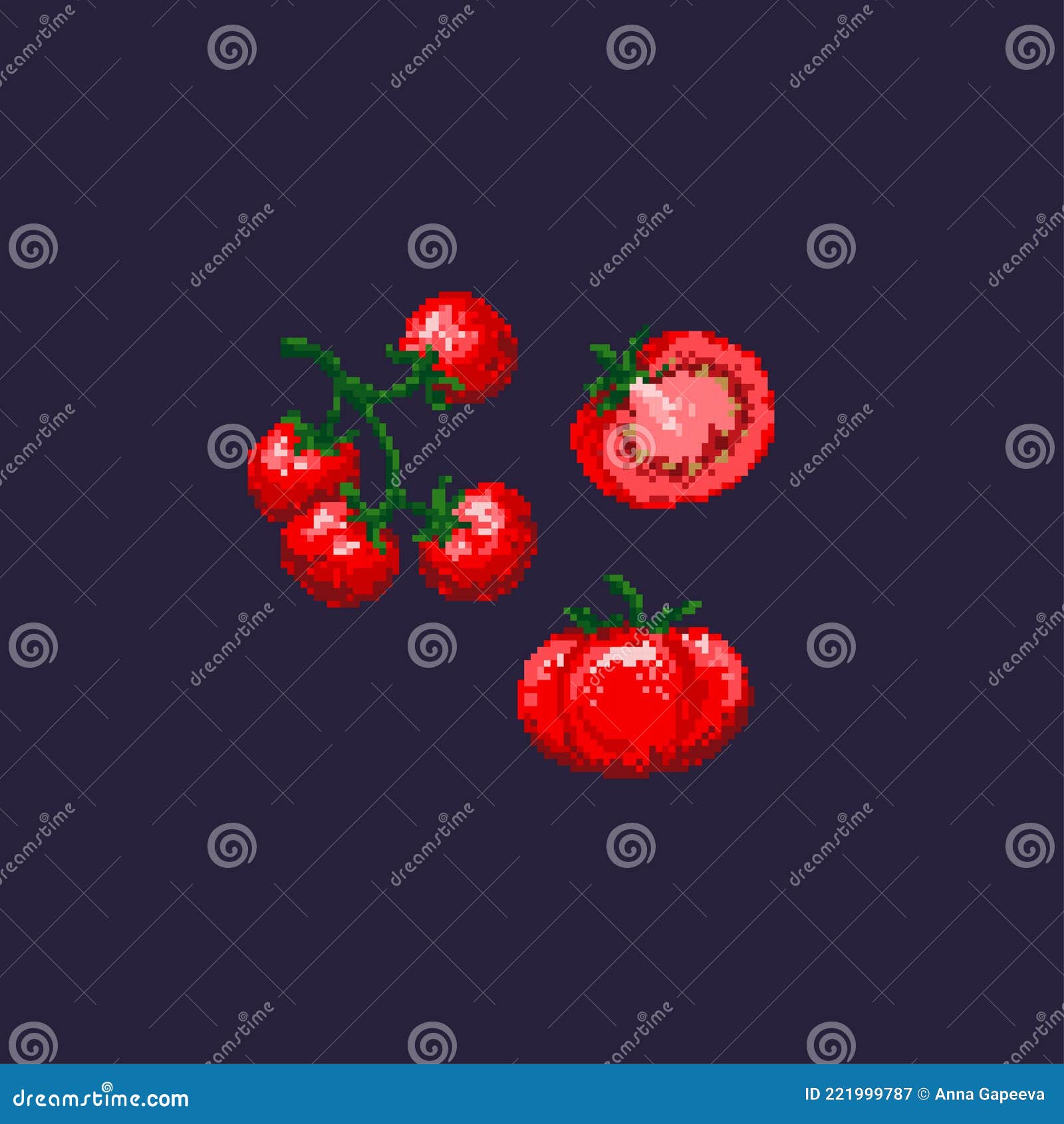 Pixel-art Tomato. a Bunch of Tomato on Blue Background Stock Vector ...