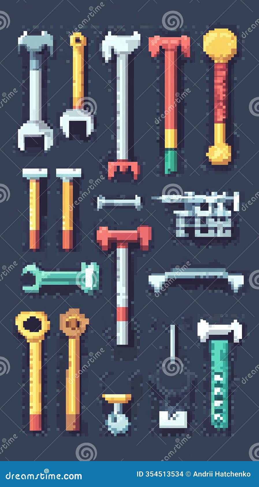 Pixel Art Tools Set Including Hammers Screwdrivers And Wrenches ...