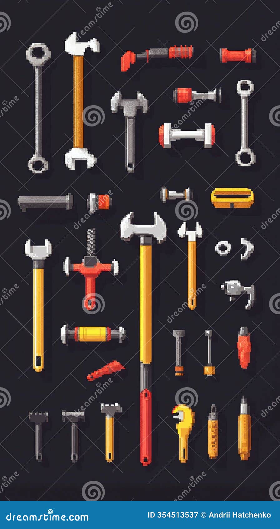 Pixel Art Tools Set Including Hammers Screwdrivers And Wrenches ...