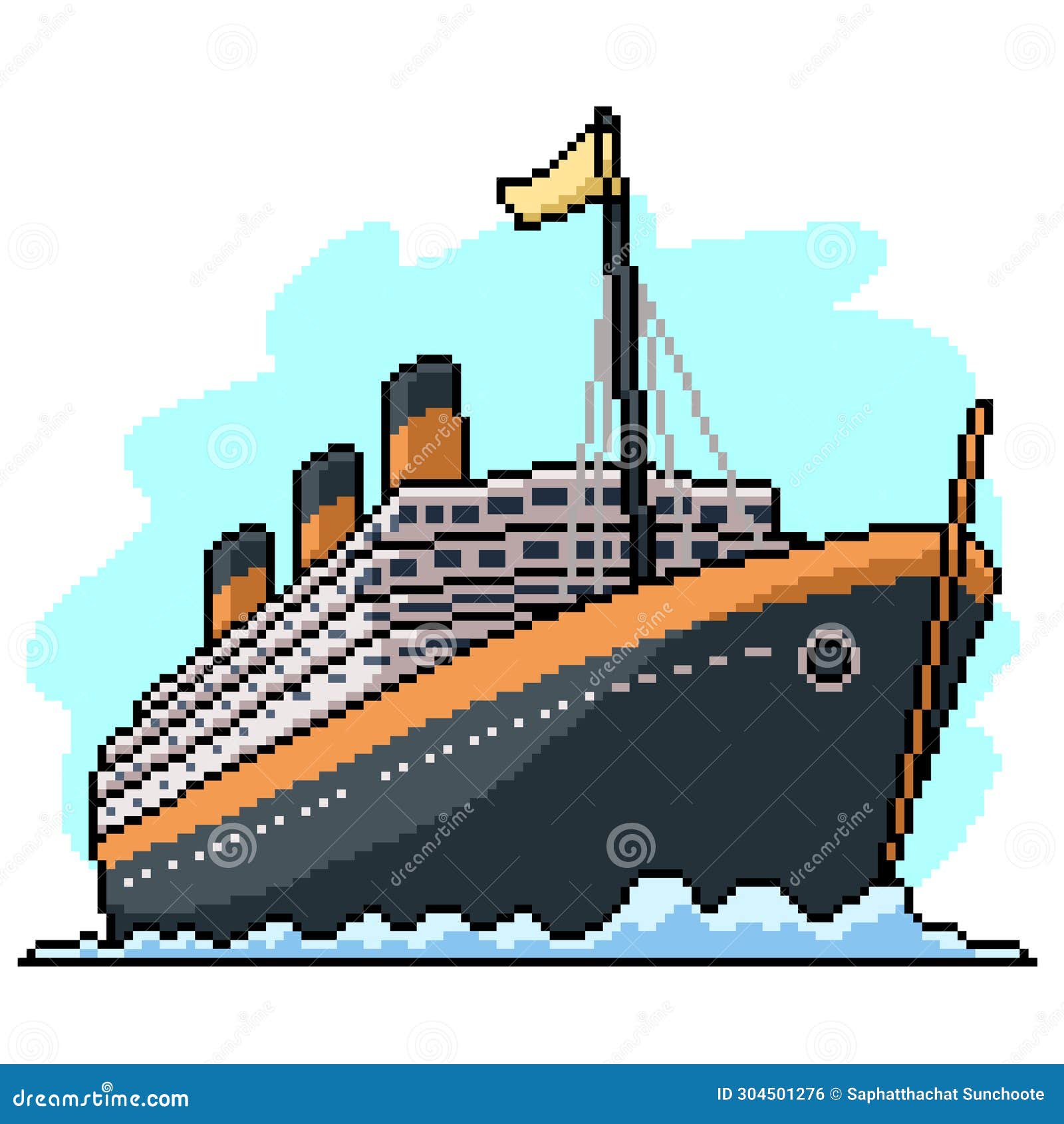 Pixel Art Cruise Ship On White Background Royalty-Free Stock ...