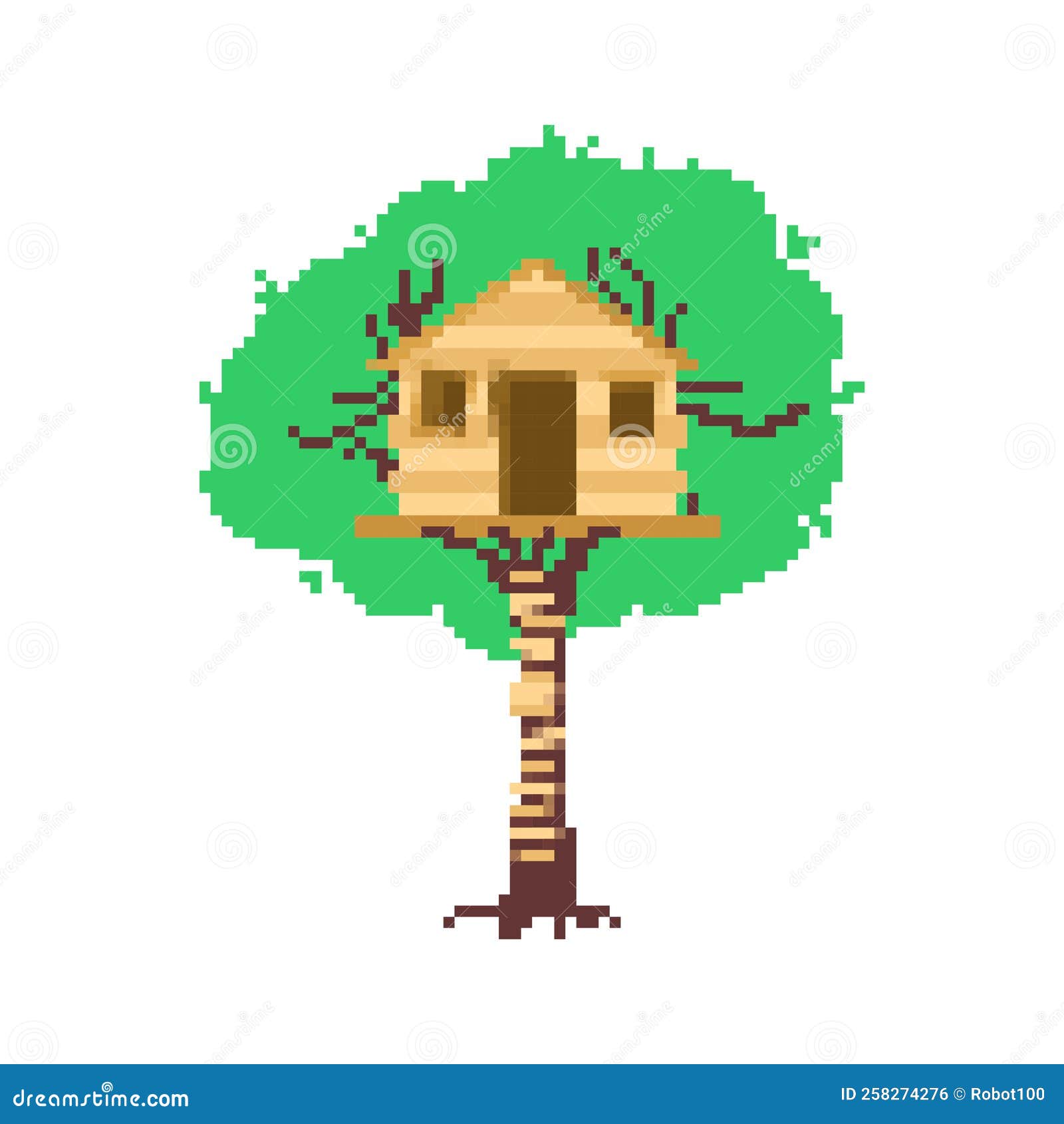 Pixel Art Tree House. 8 Bit Children`s Treehouse. Graphics of an Old ...
