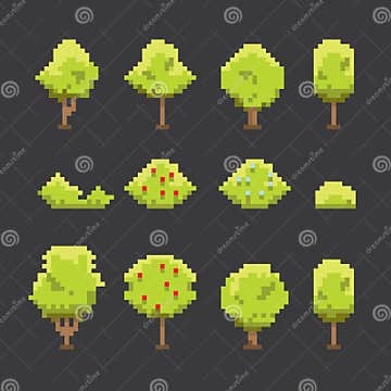Pixel Art Trees Collection Isolated Stock Vector - Illustration of geek ...