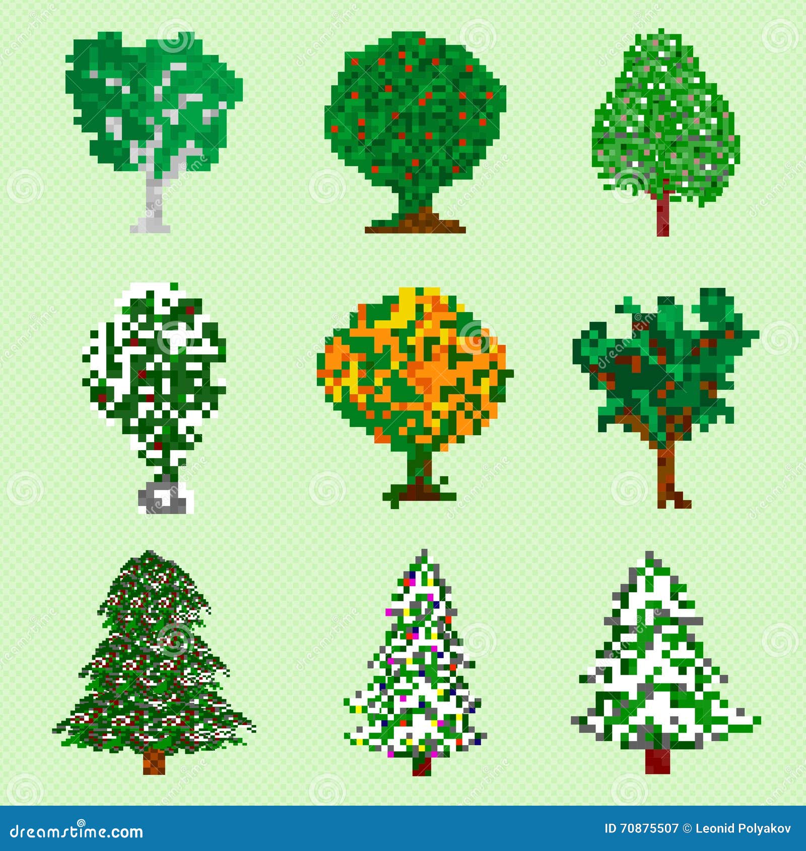 Pixel Art Trees Collection Objects Cartoon Vector | CartoonDealer.com ...