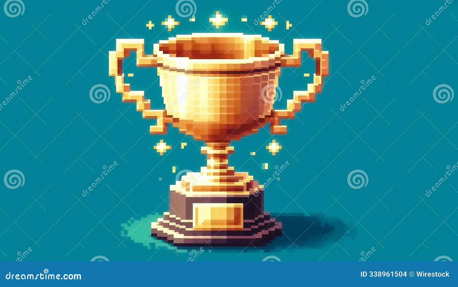 Pixel Art Trophy with Sparkles on Teal Background Stock Illustration ...