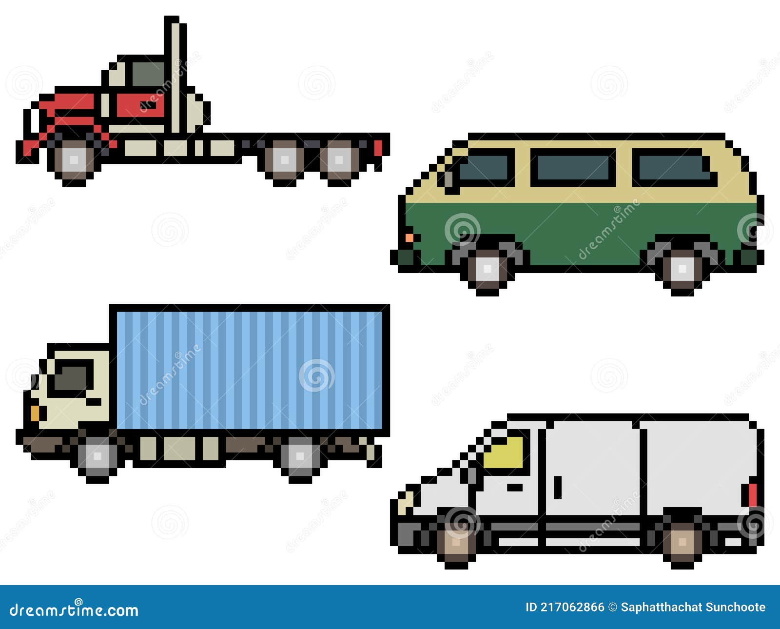 Pixel Art Truck and Van Side View Stock Vector - Illustration of ...