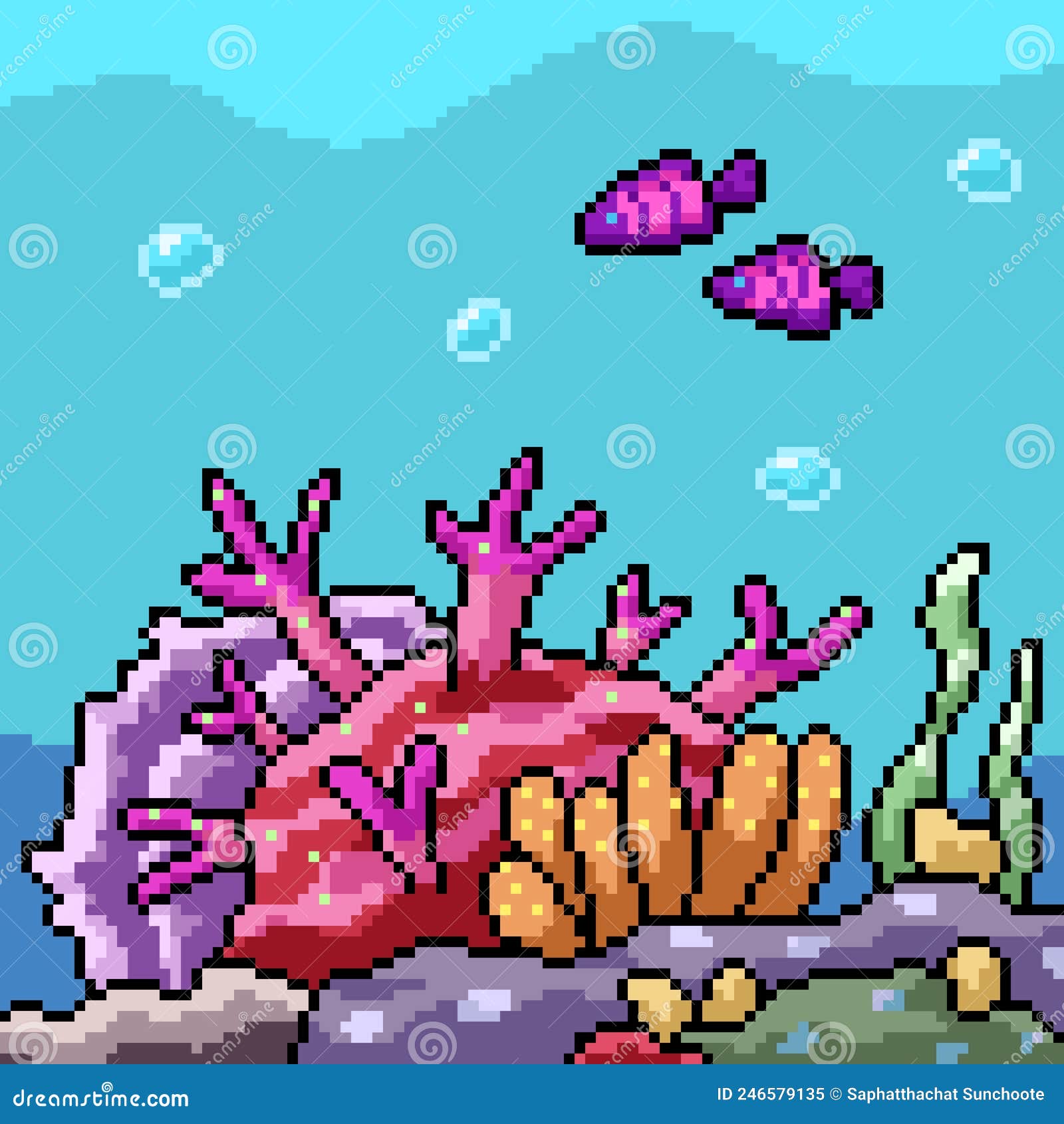 Pixel Underwater World Retro Game Sprites Set Vector Illustration ...