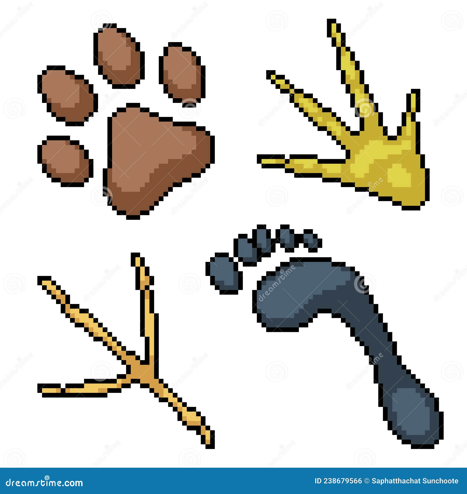 Pixel Art Various Animal Footprint Stock Vector - Illustration of foot ...