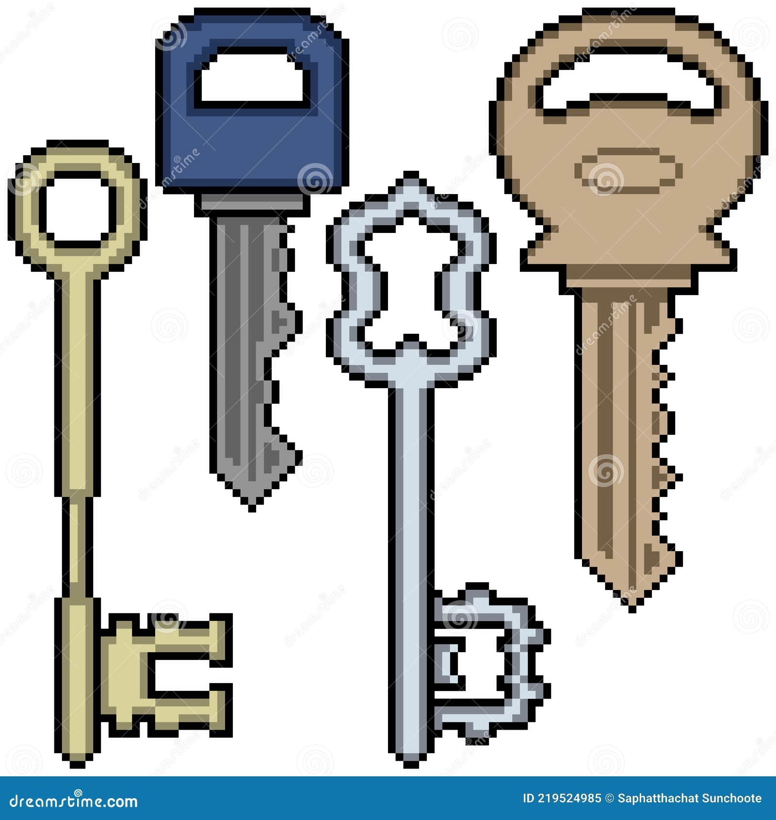 Pixel art various key stock vector. Illustration of doodle - 219524985