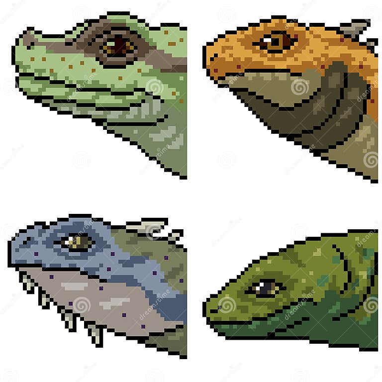 Pixel Art Various Lizard Head Stock Vector - Illustration of cartoon ...
