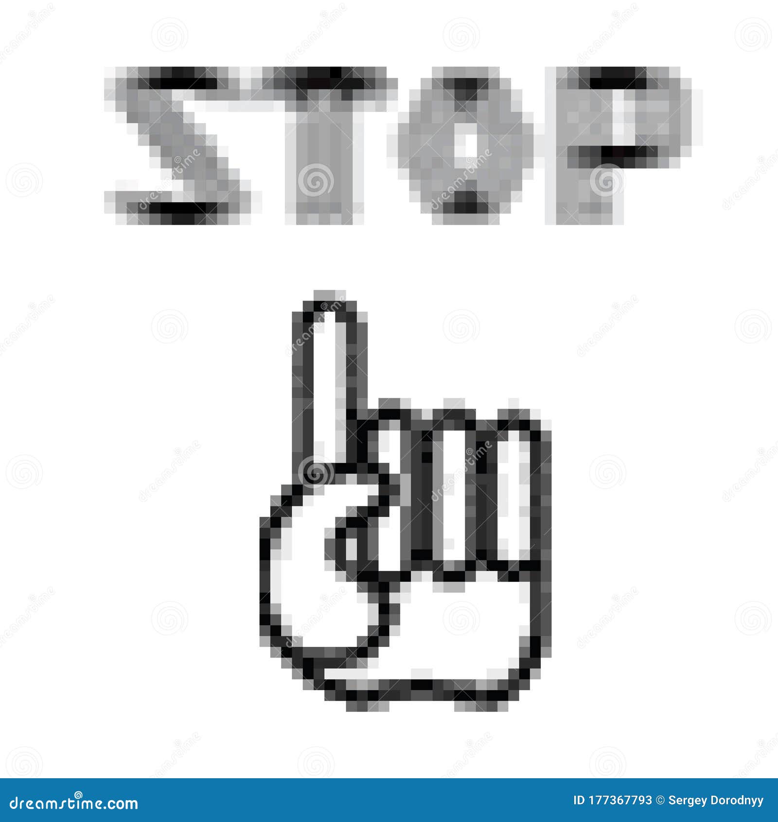 Pixel Art Vector Background with Word Stop and Attention Gesture Stock ...