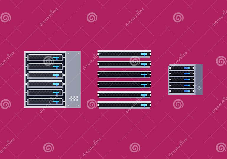 Pixel Art Vector Illustration of Grey Server Rack Cabinet, Server Blade ...
