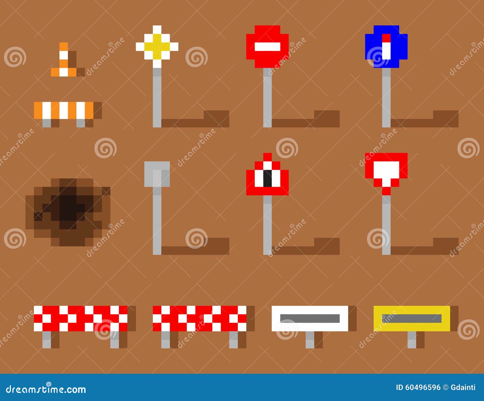Pixel Art Vector Road Sign Icon Set Brown Road | CartoonDealer.com ...