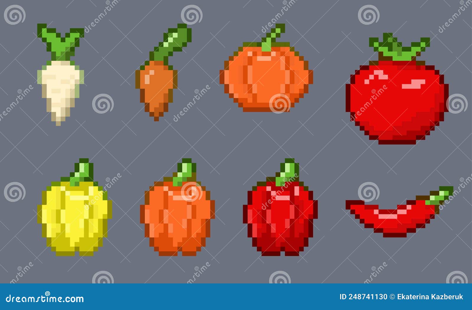 Pixel Art Vegetable Set, 8-bit Vegetables Stock Vector - Illustration ...