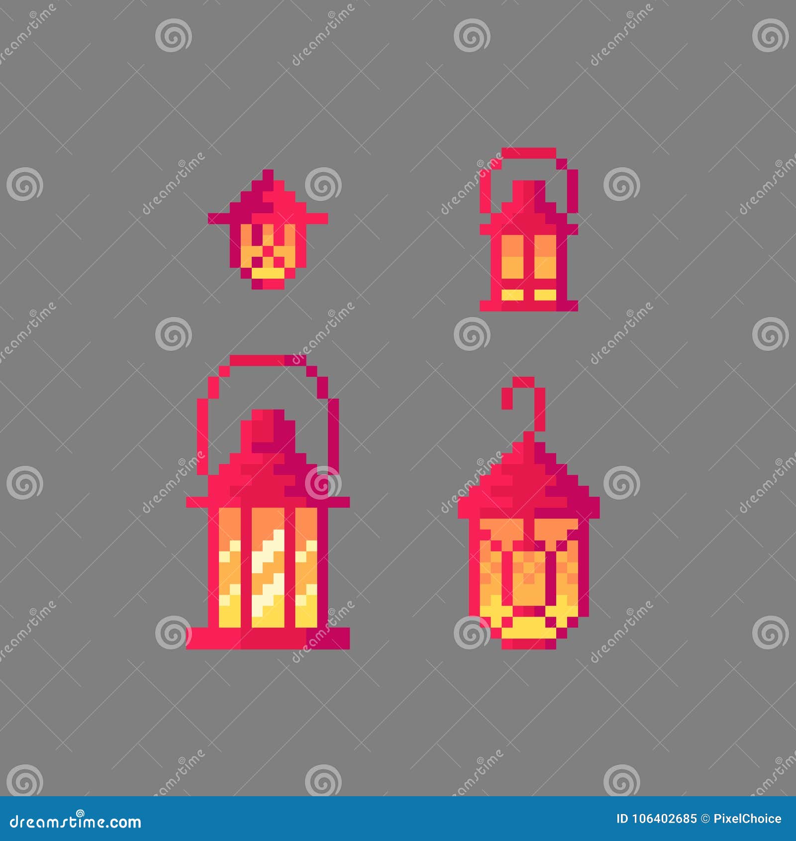 Pixel Art Vintage Lantern Set. Stock Vector - Illustration of design, merry: 106402685