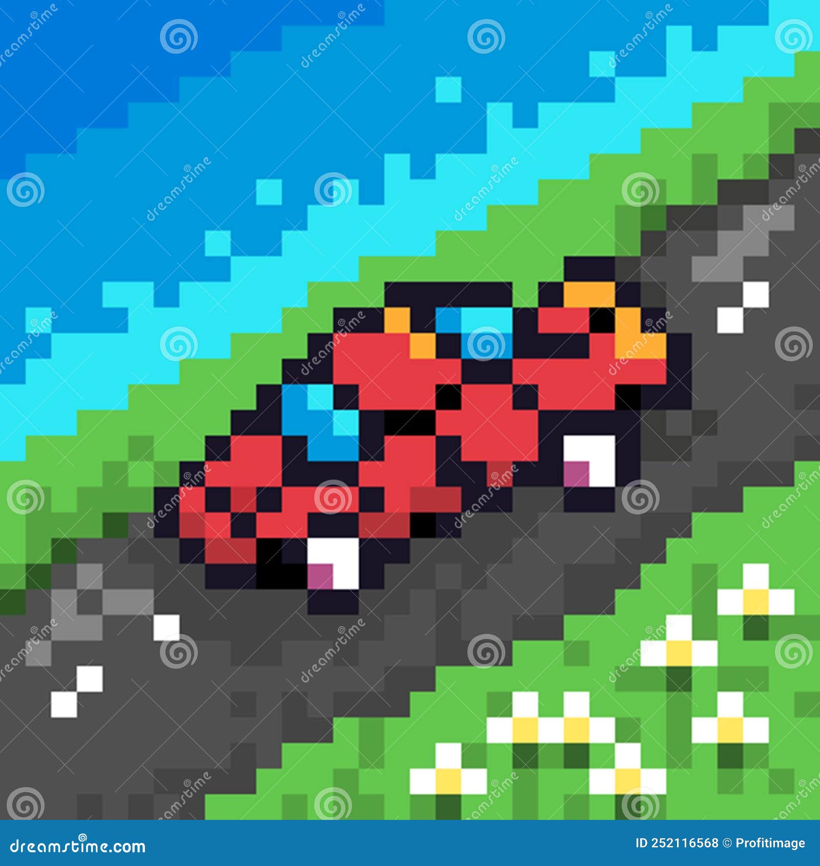 Pixel Art Voitures Rouges Sur La Route Illustration Stock ...