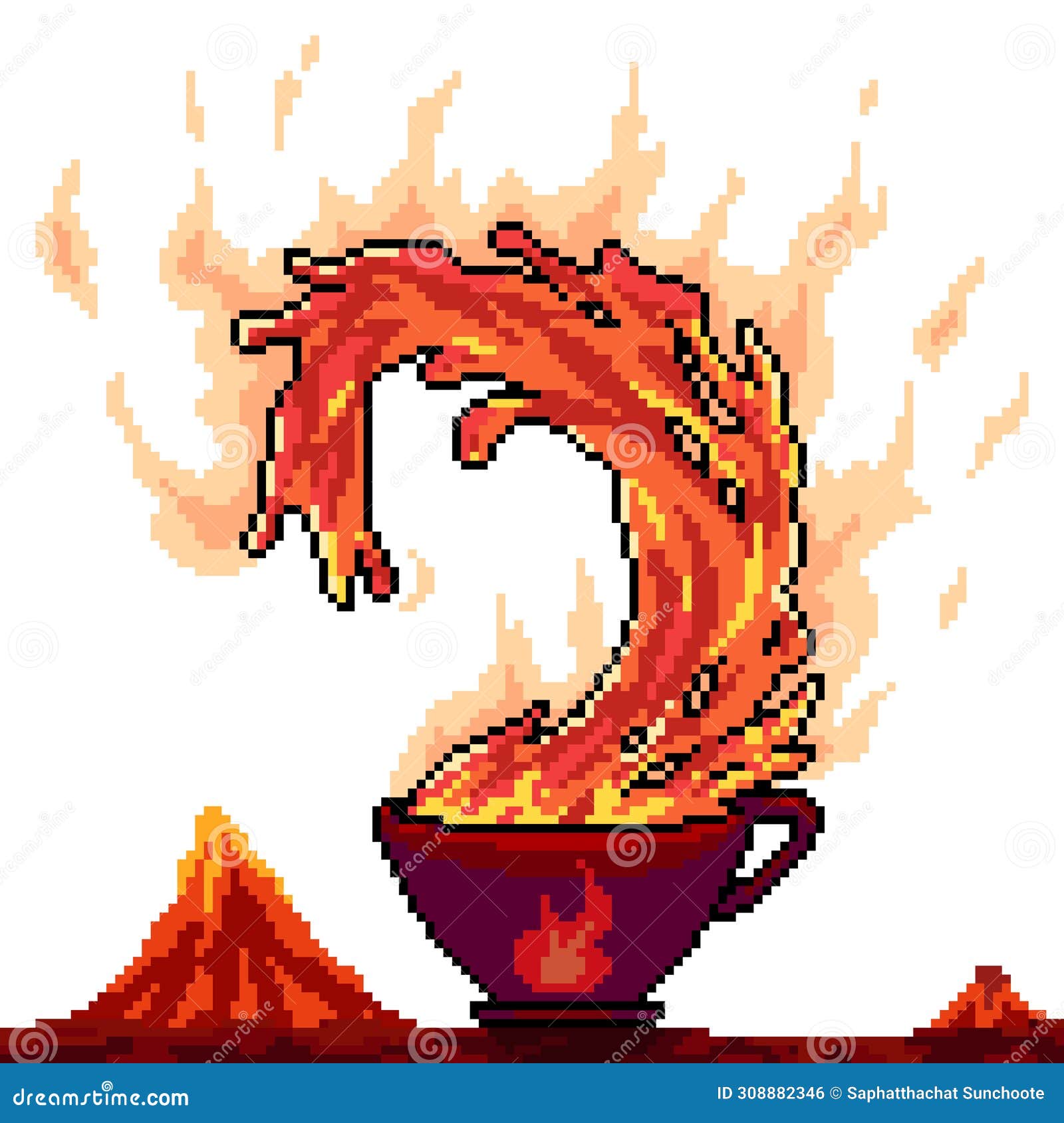 Pixel Art With Volcano Mountain Cartoon Vector | CartoonDealer.com ...