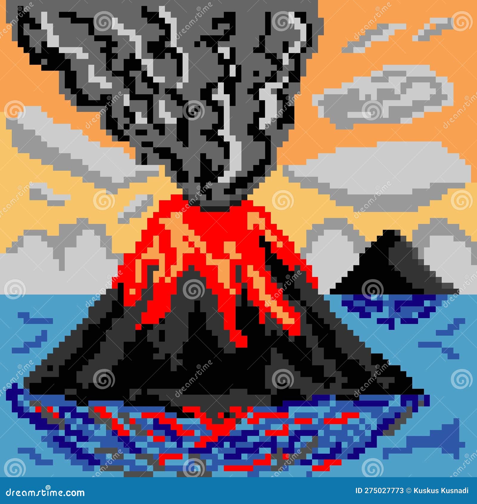 Pixel Art with Volcano Mountain Stock Illustration - Illustration of ...