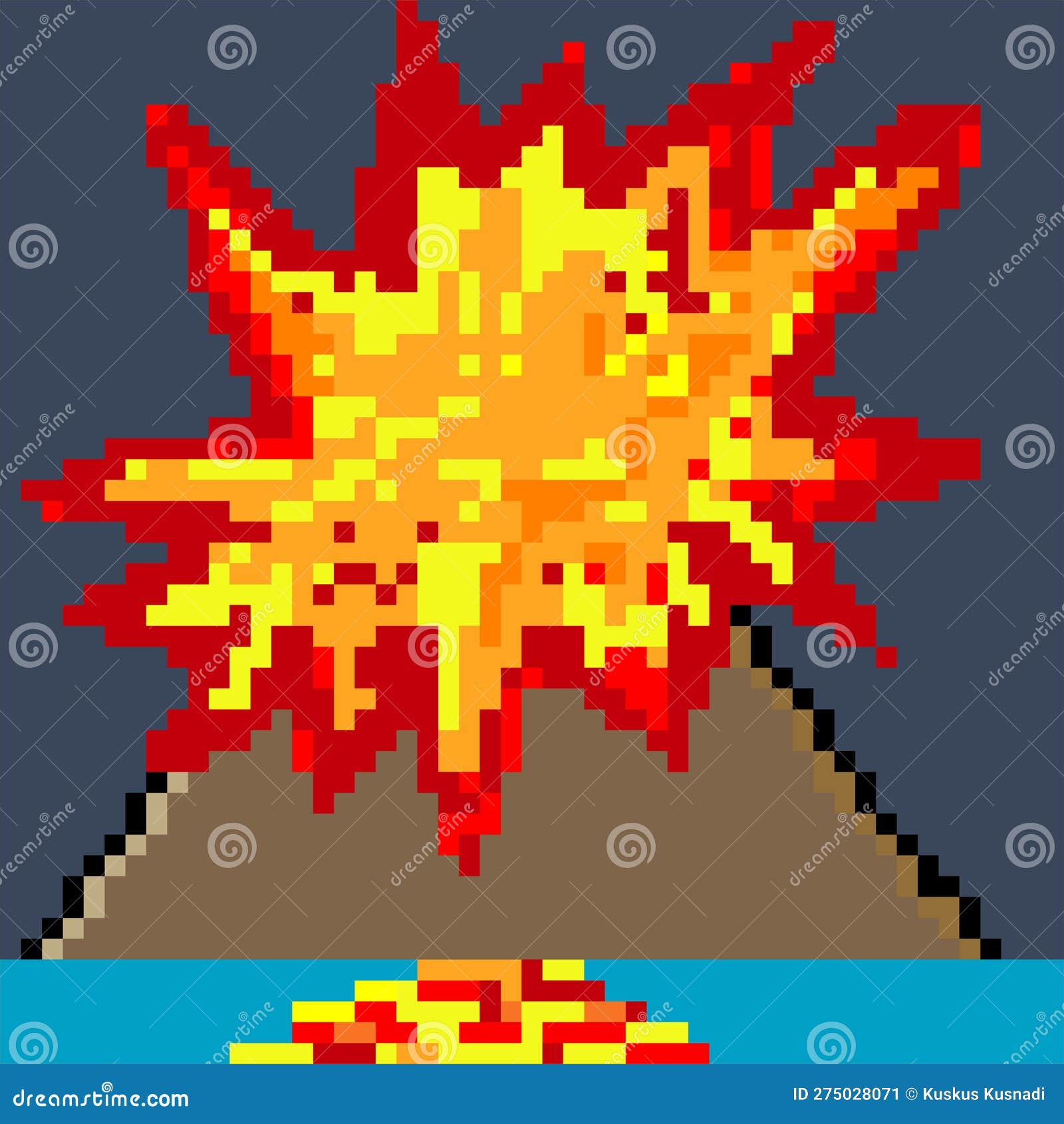 Pixel Art with Volcano Mountain Stock Vector - Illustration of ...