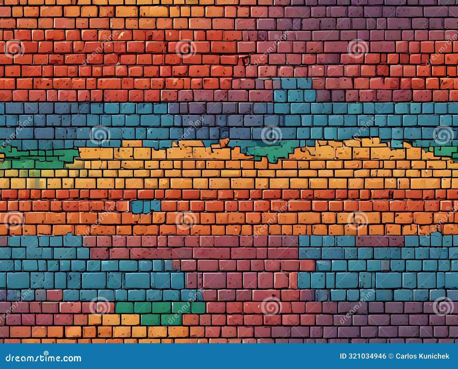 Pixel Art a Wall of Colored Bricks - Generated by Ai Stock Illustration ...