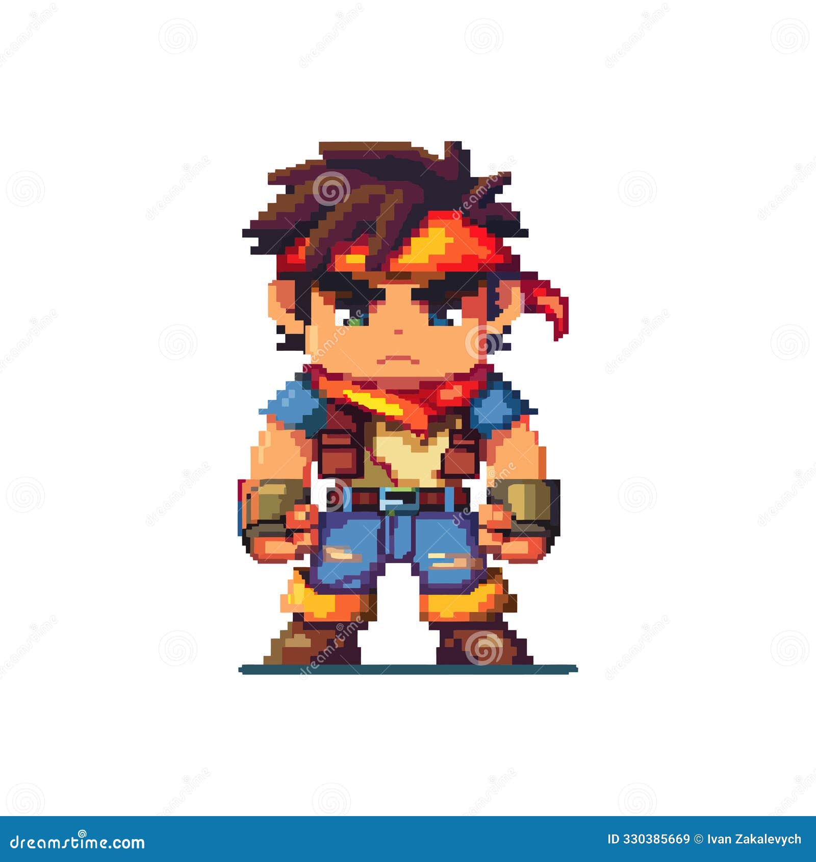 Pixel Art Warrior with Headband and Determined Expression. Vector Icon ...