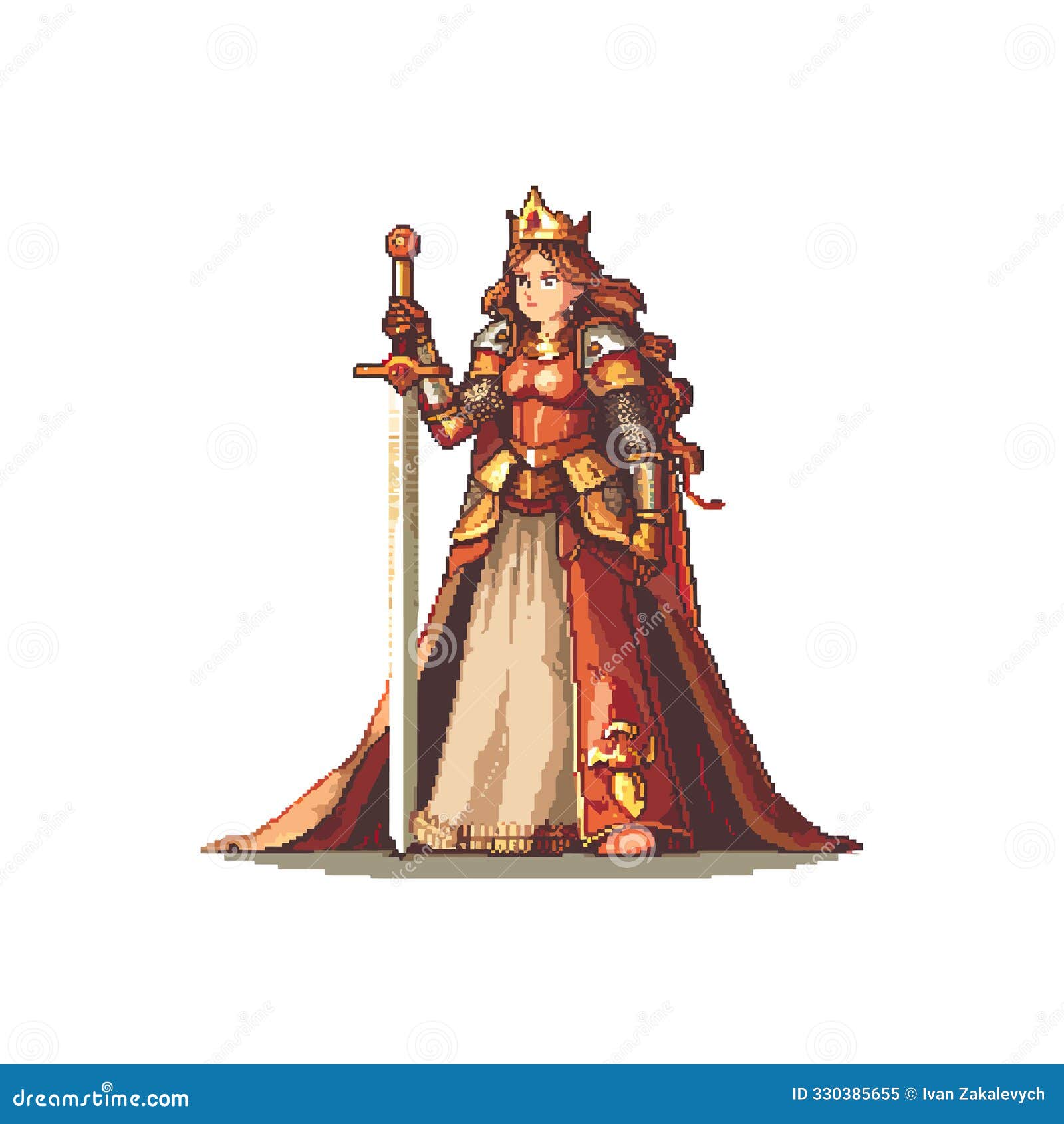 Pixel Art Warrior Queen in Armor with Sword. Vector Icon Design Stock ...