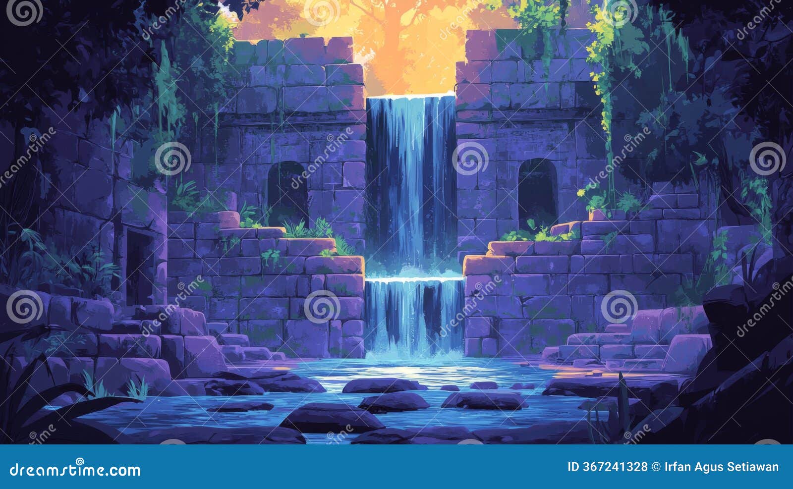Pixel Art Waterfall In Ancient Ruins Stock Photo | CartoonDealer.com ...