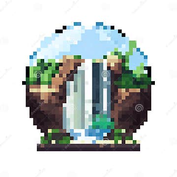 Pixel Art of Waterfall in the Forest. 8 Bit Vector Illustration Stock ...
