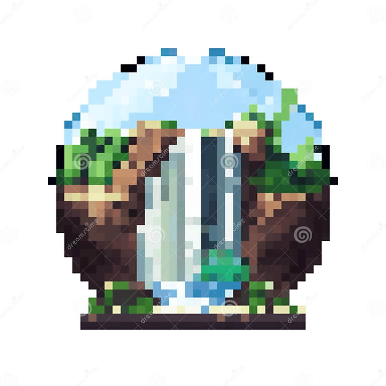 Pixel Art of Waterfall in the Forest. 8 Bit Vector Illustration Stock ...