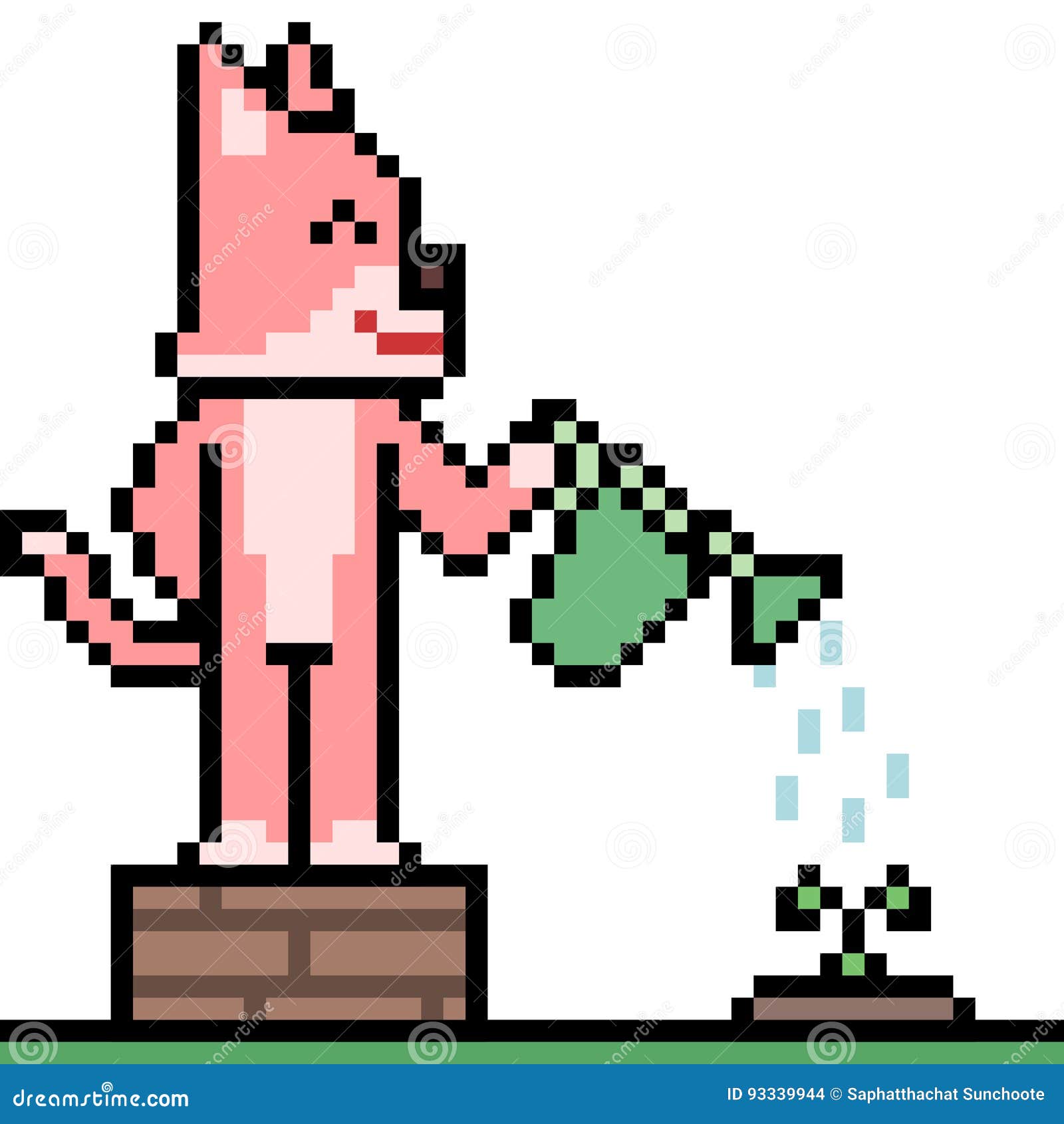 Pixel art watering plant stock vector. Illustration of cute - 93339944