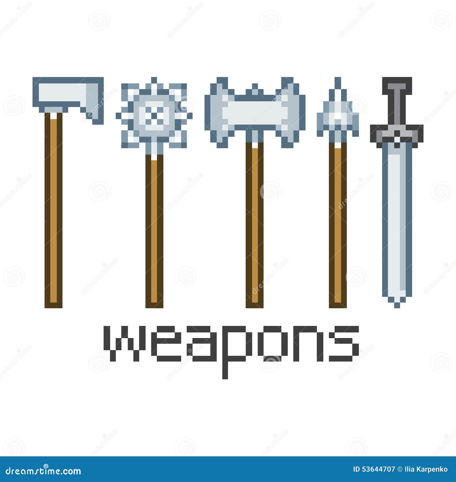 Pixel art weapons stock vector. Illustration of longsword - 53644707