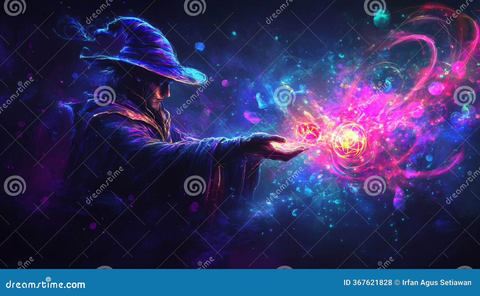 Pixel Art Wizard Casting A Spell In A Cosmic Setting Royalty-Free Stock ...