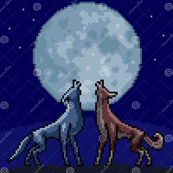 Pixel Art Wolf Howl Midnight Stock Vector - Illustration of vector ...
