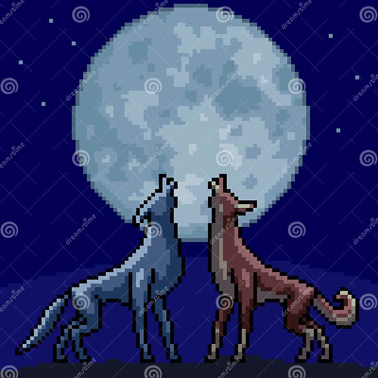 Pixel Art Wolf Howl Midnight Stock Vector - Illustration of vector ...